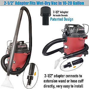 Happy Tree Universal Fits All Shop Vacs with 2-1/2"& 1-7/8" & 1-1/4" Adapters Large 7-1/2"& Small 3-1/2" Clear Head for Upholstery/Carpet Cleaning, Shop Vac Extractor Attachment