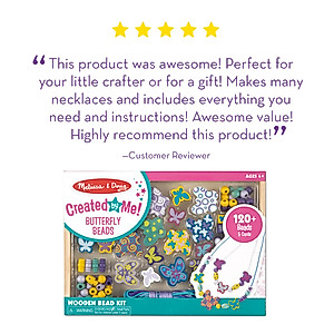 Melissa & Doug Created by Me! Butterfly Beads Wooden Bead Kit, 120+ Beads for Jewelry-Making