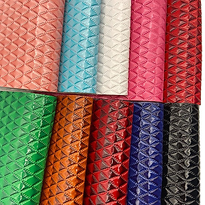 Glossy Geometry Vinyl Faux Leather Sheets, 12 x 54 inch Embossed Diamond Plaid Synthetic PU Fabric for DIY Handicrafts Keychains Pouches Making-Dark Red
