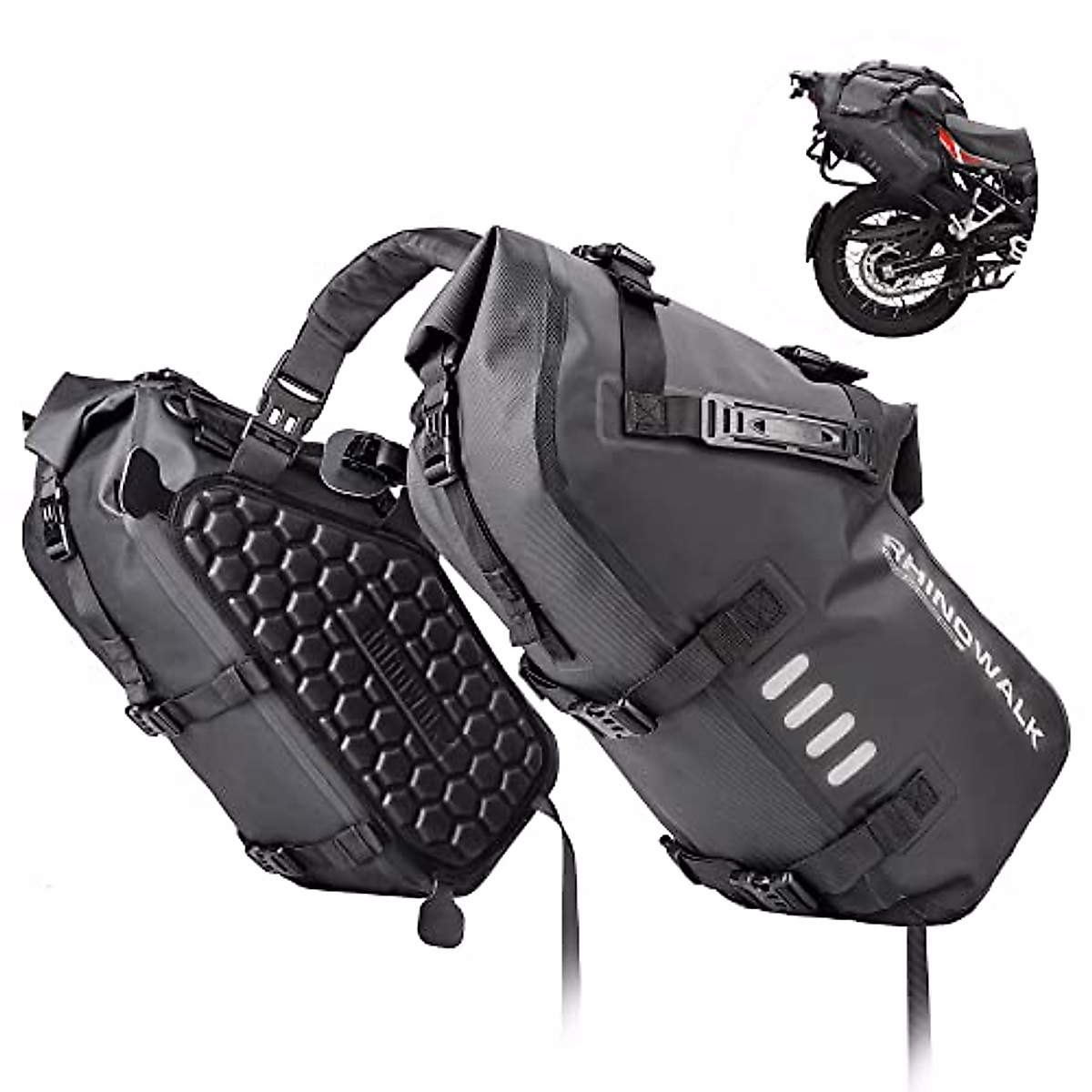 Rhinowalk Motorcycle Saddlebags Waterproof 28L (14L*2) Side Saddlebags, Compatible with most motorcycle racks, adventure、street、sports、dirt bike (Black 1 Pair)