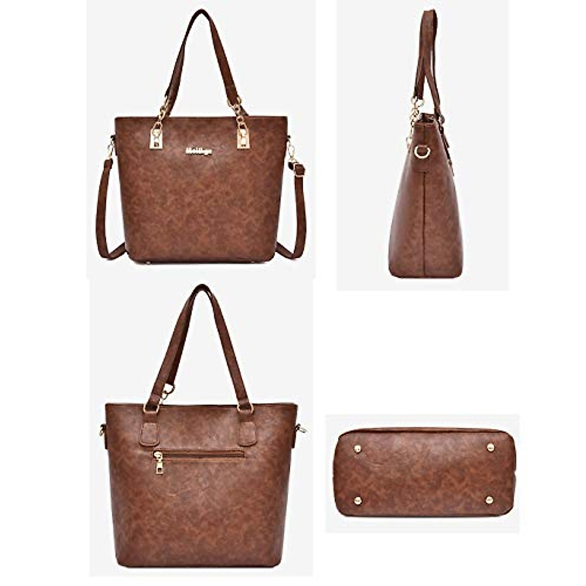 GJGJTER Synthetic PU Leather Tote for Women Satchel Crossbody Hobo 6pcs Handbags Shoulder Wallet Card Nail Clipper Bag-Gray