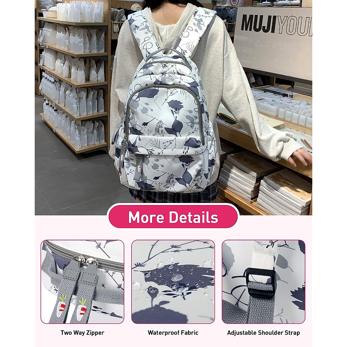 CAMILLEMMA White Backpack for Women Men, Lightweight Casual Travel Daypack,Classic Basic Backpack