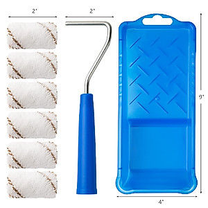 Mister Rui Paint Roller Kit, 9 Pack, 2 Inch Microfiber Paint Roller Covers, Small Paint Rollers with Tray and Roller Frame, Mini Rollers for Painting, Paint Supplies for House Painting