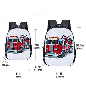 Fashion Elementary Student School Bags- Cartoon Fire Truck - Durable School Backpacks Outdoor Daypack Travel Packback for Kids Boys Girls
