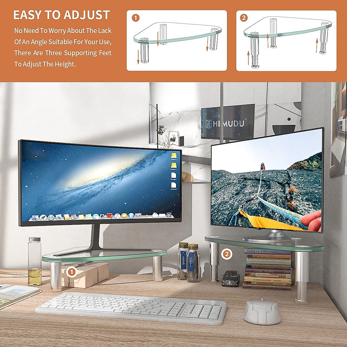 Hemudu 2 Pack Computer Monitor Riser | Triangle Desktop Universal Corner Stand for Computer Monitor & Laptop HD01T-203