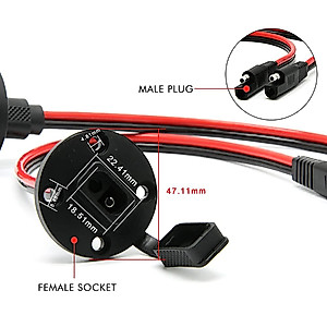 2 Pack SAE Power Socket Sidewall Port, Weatherproof SAE Quick Connector Harness, SAE Adapter Male Plug to Female Socket Cable 12AWG SAE Cable with 8 Screws for Solar Generator Battery Charger