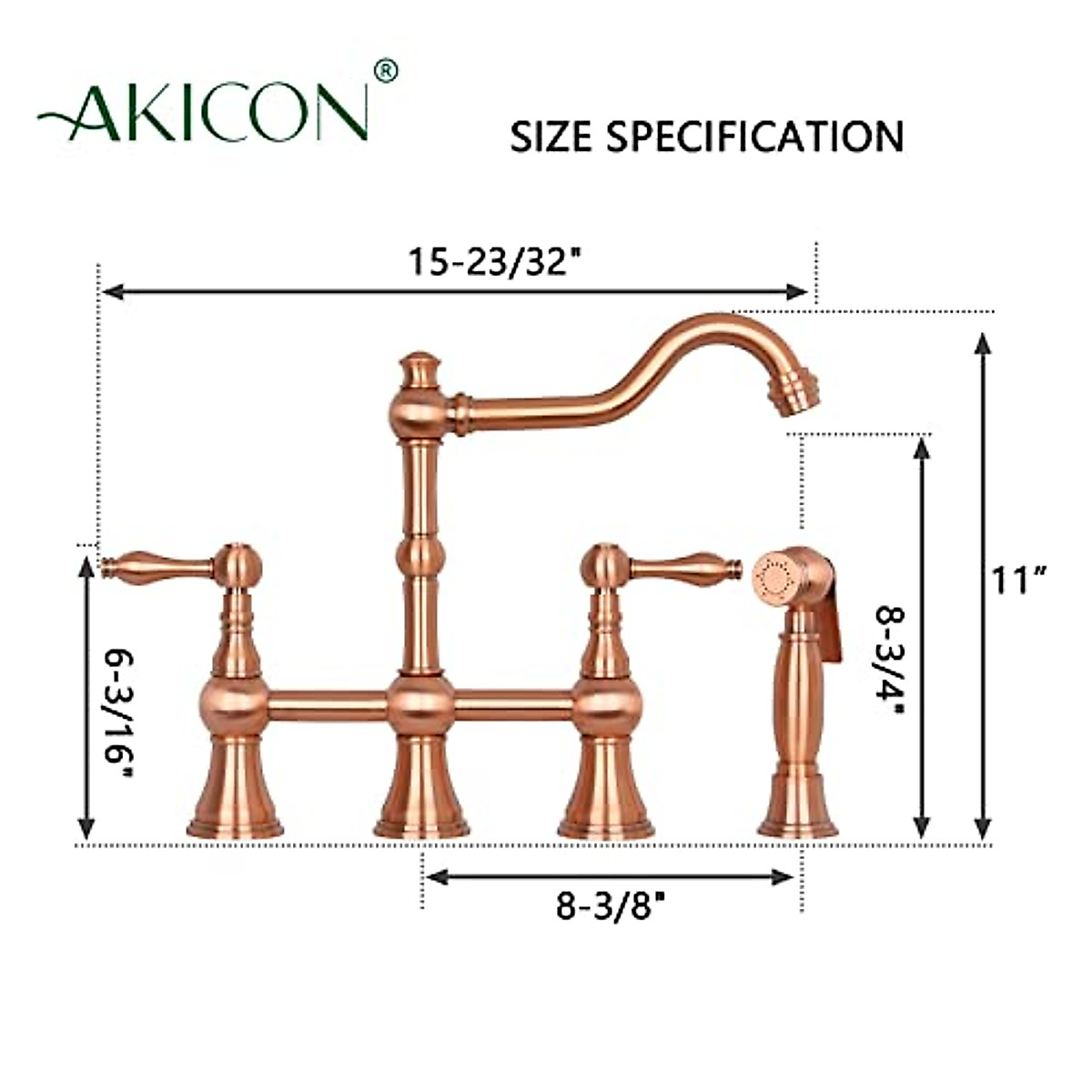 Two-Handles Copper Bridge Kitchen Faucet with Side Spray - 5 Years Warranty …