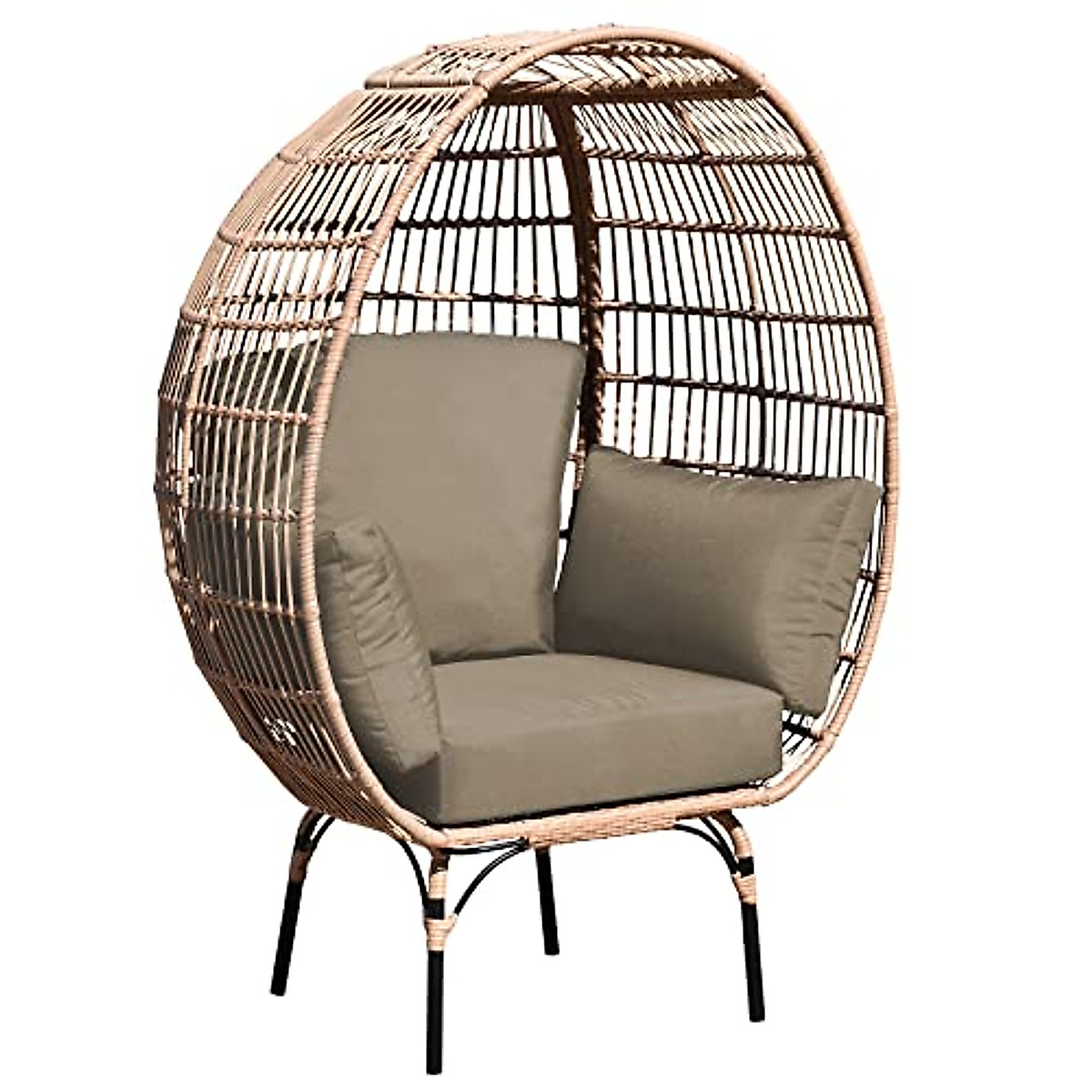 OTSUN Wicker Egg Chair, Oversized Indoor Outdoor Lounger for Patio, Backyard, Living Room with 4 Cushions, Steel Frame, Khaki