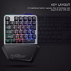 Kafuty-1 One Handed Gaming Keyboard,RGB Backlit Mechanical Gaming Keyboard,35 Keys USB Wired Ergonomic Gaming Keypad,Single Hand Mechanical Keyboard for Game