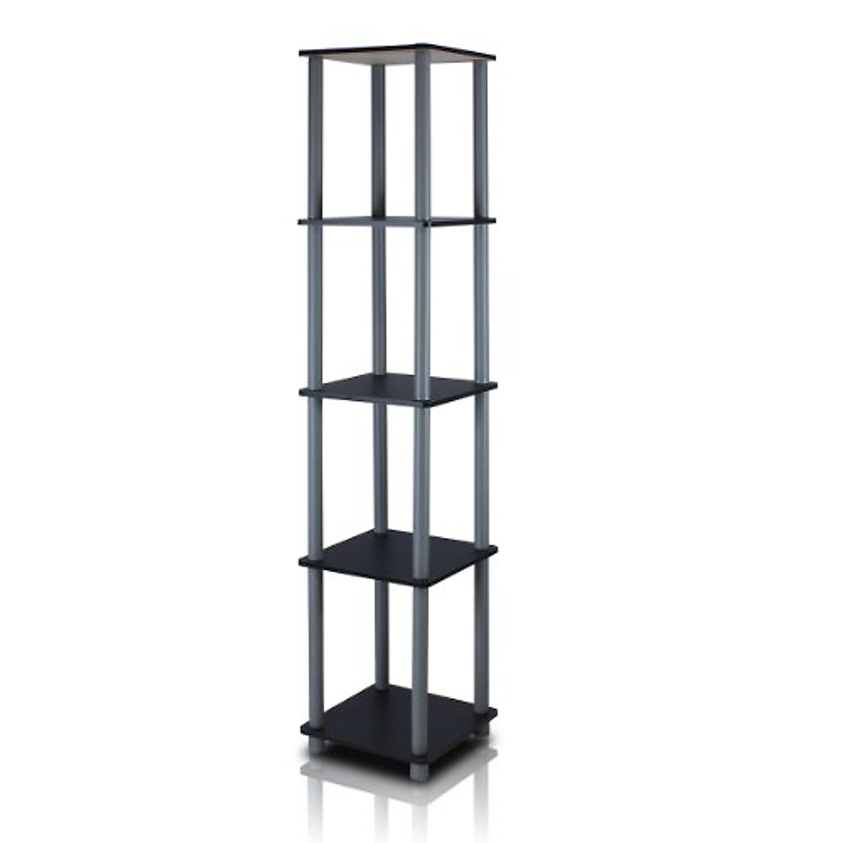 FURINNO Turn-N-Tube 5-Tier Corner Square Rack Display Shelf, Round, Light Cherry/Black