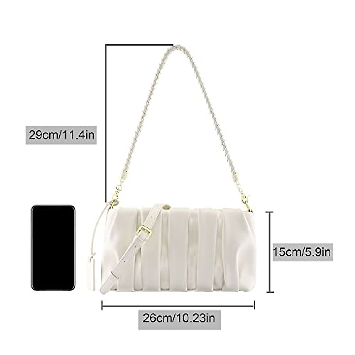 CHIC DIARY Clutch Purse for Women Small Tote Bag Crossbody Satchel Ruched Hobo Shoulder Handbag (Beige)