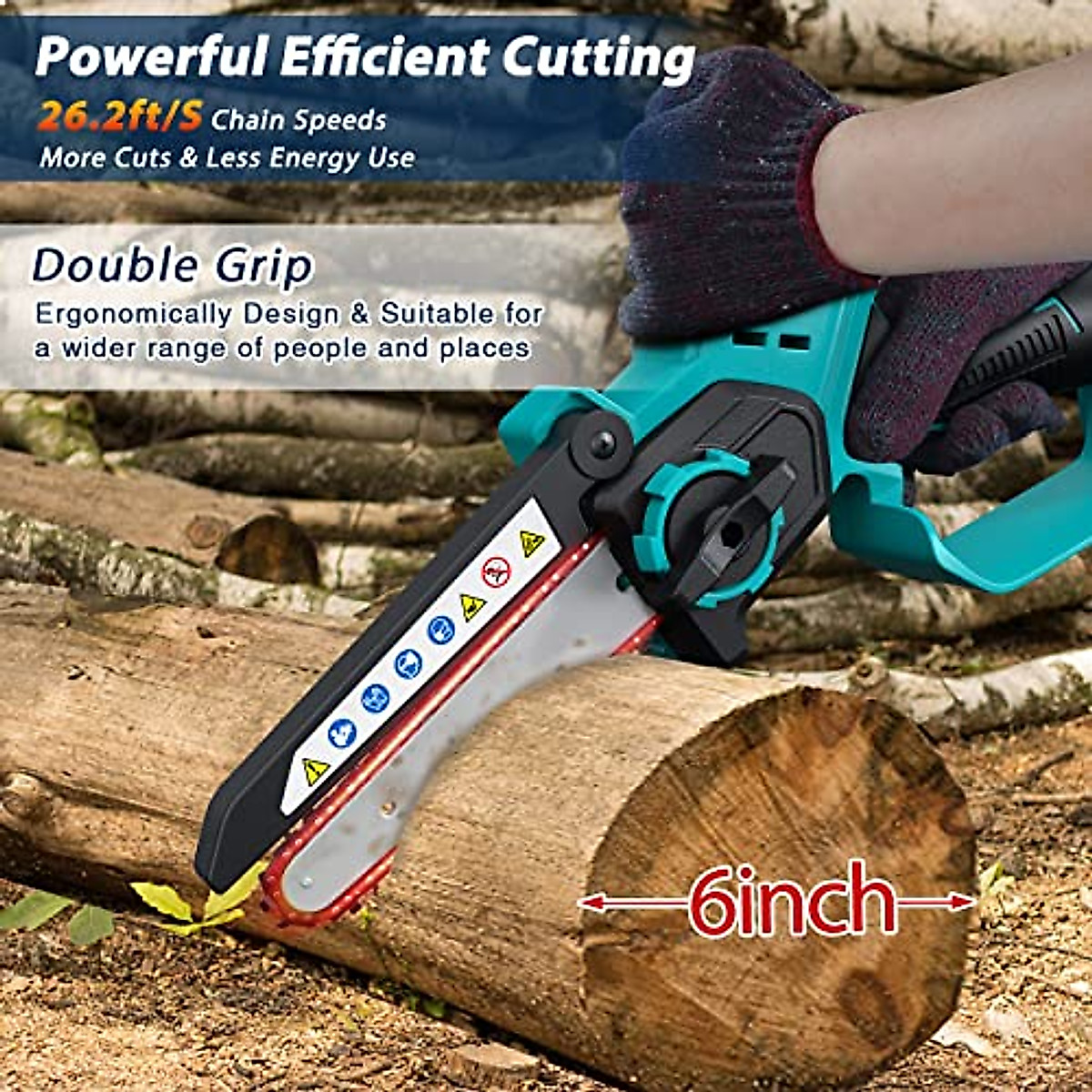 HAJACK Mini Chainsaw 6-Inch, Electric Cordless Chainsaw with 2 Batteries & 2 Chains, Power Battery Chain Saws, Portable Handheld Chainsaw for Tree Trimming & Wood Cutting, Small Rechargeable Chain Saw