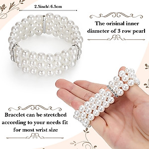 BBTO 4 Pieces Pearl Necklace Set for Women, 8 mm Round Shell Pearl Stunning Pearl Stretch Bracelet, Multi Strand Choker Necklace, Dangle Earrings Jewelry, Halloween Christmas Birthday Wedding Present