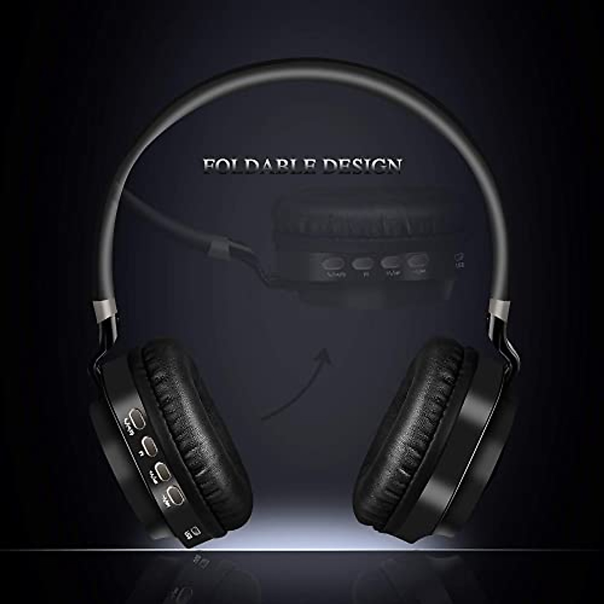 Riwbox WT-8S Bluetooth Headphones, LED Light Up Wireless Headphones Over Ear Hi-Fi Stereo Foldable Wireless/Wired Headsets with Mic and TF-Card Compatible for iPhone ipad Kindle Laptop TV (Black)