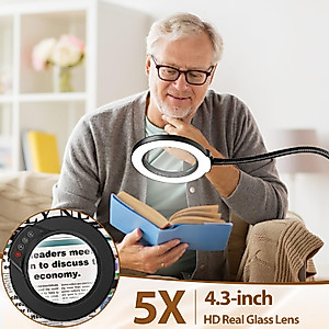 5X Magnifying Glass with Light and Stand, Krstlv 24" Flexible Gooseneck Magnifying Floor Lamp, 3-in-1 LED 5 Color Modes Stepless Dimmable Lighted Magnifier Hands Free for Close Work, Hobby, Esthetican