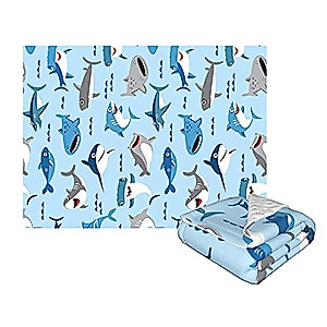 Blue Shark Blanket for Boys Girls Baby, Soft Warm Throw Blanket Shark Gifts for Shark Lovers 30x40 Inches, Animal Shark Bed Throw Fleece Blanket Decor for Room