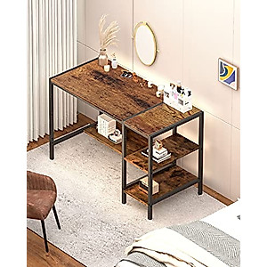MINOSYS Computer Gaming Desk - 47" Home Office Desk with Storage, Rustic Writing Desk with Monitor Stand, Modern Simple Study Corner Table, Adjustable Storage Space.