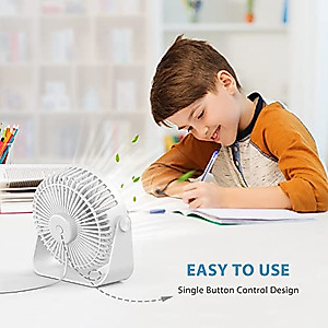 FARADAY USB Desk Fans 5 Inches Portable Table Fans 360° Head Rotation Small Personal Desktop Fan for Home Office, 3 Speeds, White