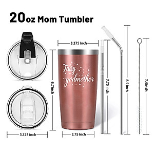 LiqCool Godmother Gift, Godmother Proposal Gift, Fairy Godmother 20 Oz Insulated Tumbler, Godmother Gifts from Godchild, God Mother Gifts for Women, Gifts for Godmother Birthday Christmas (Rose Gold)