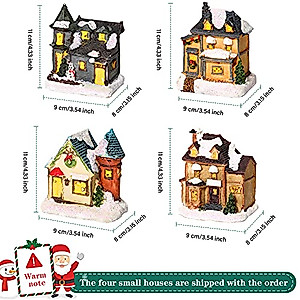 Yerliker 28 Pieces Christmas Mini Miniature Village Accessories Artificial Trees Street Lamps Santa Snow Houses Elk for Miniature Scenes Village Displays (Lake Blue and Beige,Gnome Style)