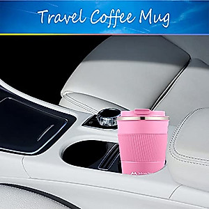 Travel Coffee Mug-12oz, Stainless Steel Coffee Cups, Double Wall thermos with Screw Lid - Spill Proof, Reusable Insulated Cup for Cold and Hot Beverages (Pink-12oz)