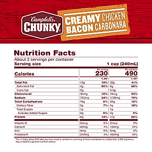 Campbell’s Chunky Soup, Creamy Chicken Bacon Carbonara Soup, 18.8 oz Can