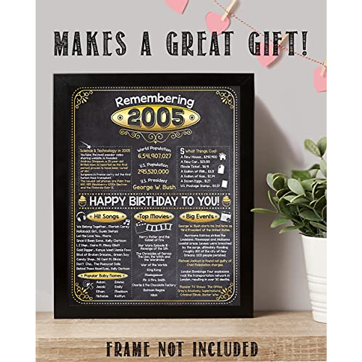 18th Birthday Party Decorations for 18th Birthday (Eighteen) - Remembering The Year 2005 - Party Supplies - Gifts for Men and Women Turning 18 - Back In 2005 Birthday Card 11x14 Unframed Print