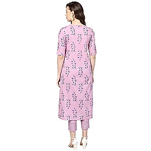 Chandrakala Women's Cotton Printed Kurti Pant Set Elbow Sleeve Straight Kurti Kurta,XX-Large,Pink (K220PIN5)