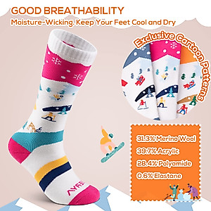 WEIERYA Kids Ski Socks Merino Wool, Kids Wool Socks, Knee-high Snow Socks for Boys Girls, Winter socks, 1/3 Pairs Rose Red XS 1 Pair