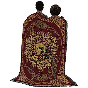 Pure Country Weavers Solstice Ravens Blanket by Jen Delyth - Celtic Gift Tapestry Throw Woven from Cotton - Made in The USA (72x54)