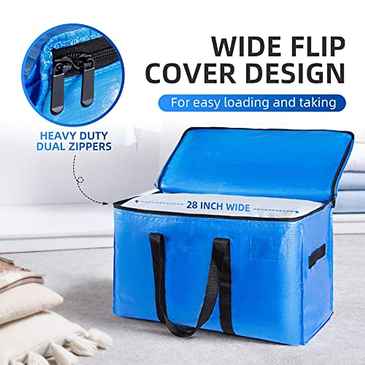 TAILI Extra Large Moving Bags, 4 Pack Heavy Duty Totes For Storage with Reinforced Zipper, Wrap Around Handles, Storage Bags for Space Saving Moving Storage, Alternative to Moving Boxes