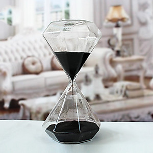 Creative Romantic Colorful Fashion Diamond Shape Glass Hourglass Sandglass Timer Home Desk Decor Kithchen Cooking Countdown Use Xmas Birthday Gift(30 Minutes Black)