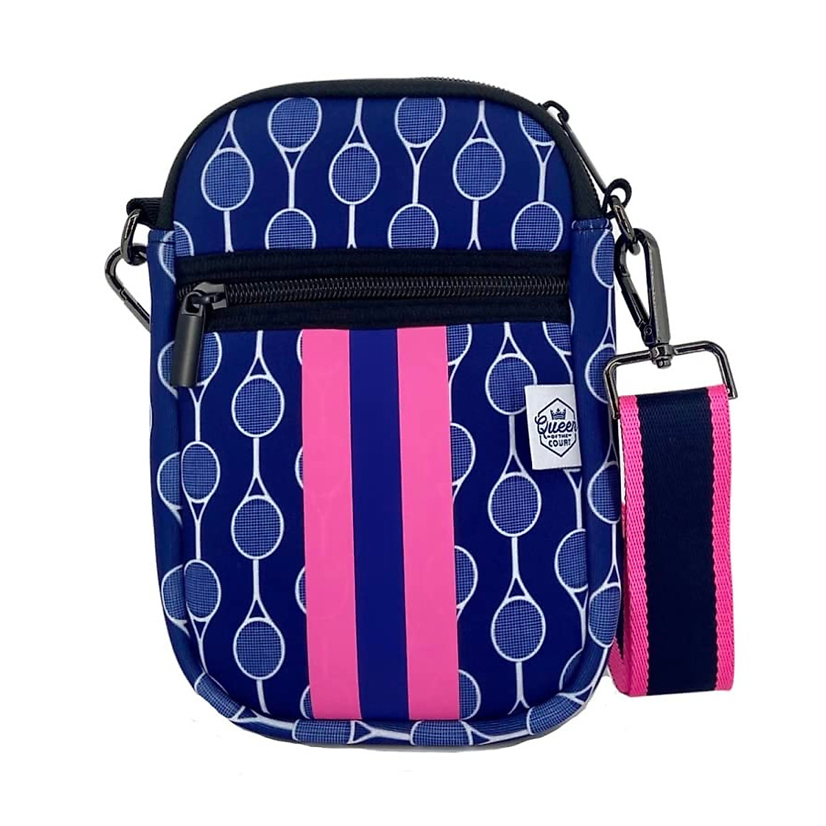 Queen of the Court Tennis bag crossbody, pickleball bag crossbody for women (Tennis Navy/white)