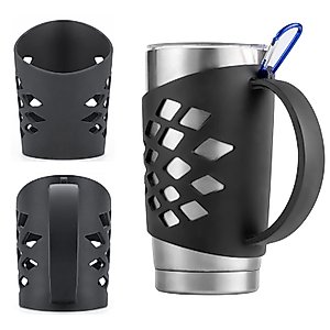 TRINENOX Silicone Sleeve Holder Grip for 20 oz Tumblers, Rambler Handler for 20 oz Tumbler Vacuum Insulated Coffee Mugs Silicone Grip Protective Sleeve Cover With Handle-Black