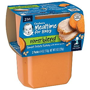 Gerber Mealtime for Baby 2nd Foods Power Blend Baby Food Tubs, Sweet Potato Turkey with Whole Grains, Pureed Baby Food, 2-4 Ounce Tubs/Pack (Pack of 2)