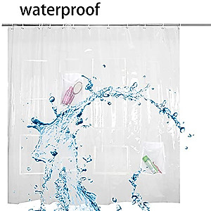 Mateda Waterproof Fabric Shower Curtain or Liner Bath Organizer with 9 Mesh Pockets (Clear)