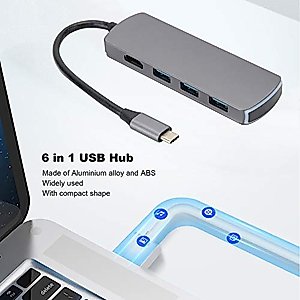 UBS Hub Extension, 6 in 1 USB3.0 Adapter Type C Multi‑Port USB C Expander Dock, to HDMI 4K Adapter Cable for Chrome Operating System/Windows7/8/10/XP/Linus/Vista