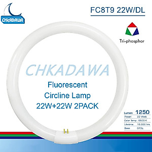 CHKADAWA Circular Bulb FC8T9/DL, 8 Inch T9 22W Circline Fluorescent Light Bulbs, Replacement Round Fluorescent Lamp Tube, Bright Daylight 6400K 1250 Lumens, G10q 4 Pin Base, 2 Pack