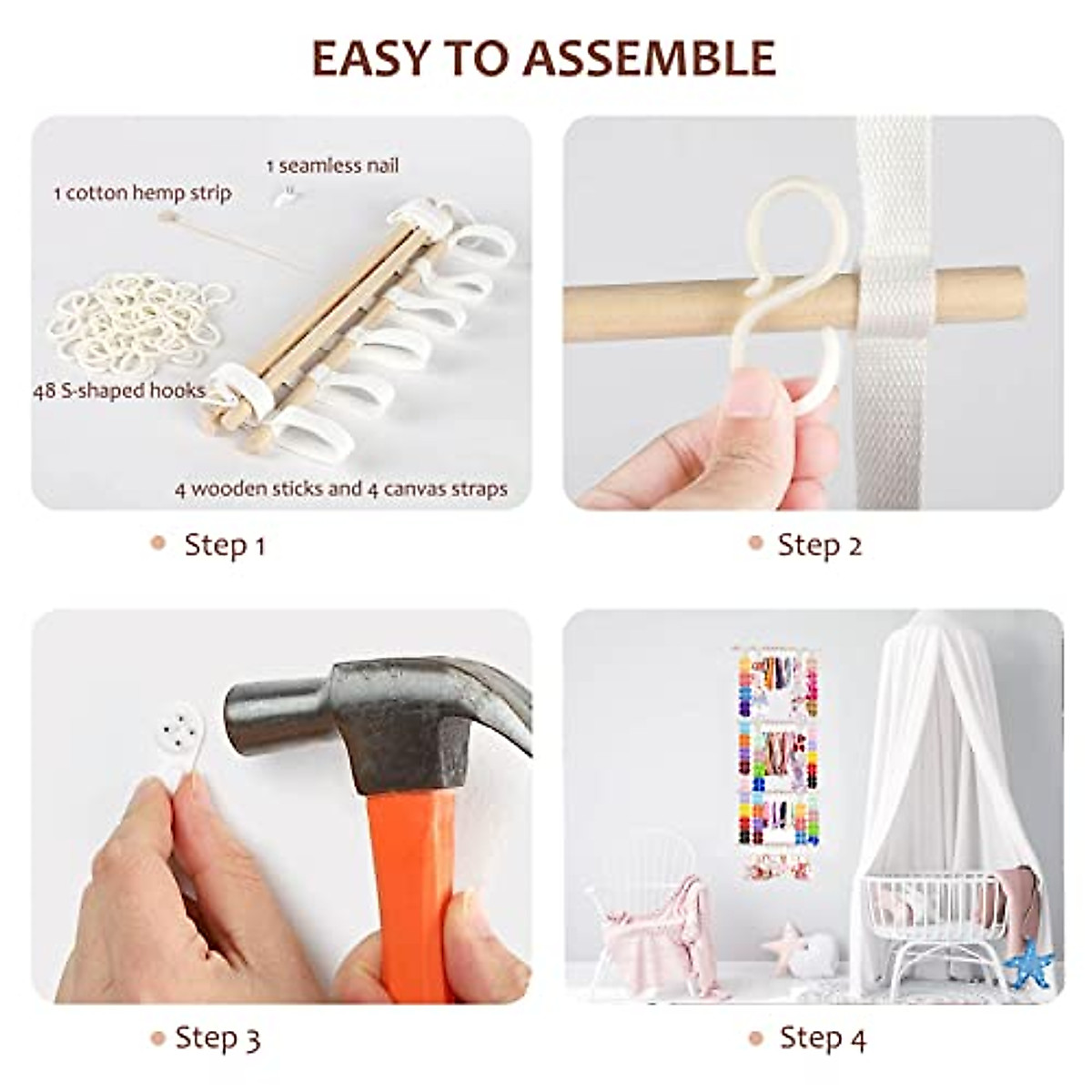 cherrboll Hair Bows Holder Headband Organizer for Girls, Hair Clips Hanger Storage with Hooks, Wall Hanging Decor for Nursery Room