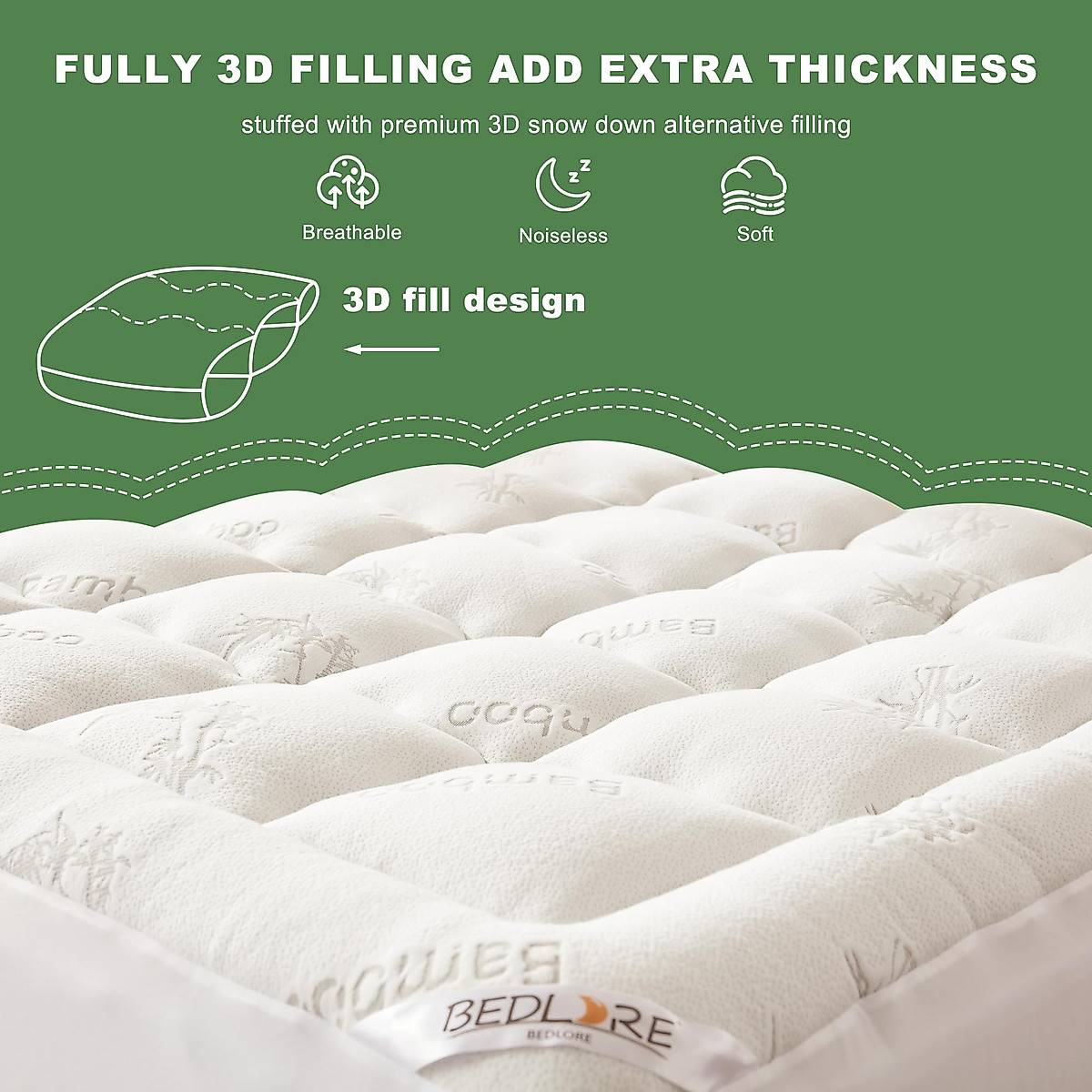 Queen Mattress Topper Viscose Derived from Bamboo, Thick Pillow Top Mattress Pad with Stretchable Pockets for 6-18 inches Mattress, Soft Mattress Topper for Back Pain Relief