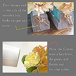 Living Room Table Centerpieces-Besuerte Rustic Decorative Thankful Wood Tray,with Rose Bouquet Flower for Home,Coffee Table Dining Room,Kitchen,New Home Housewarming Gift【3 Blue Jars 】