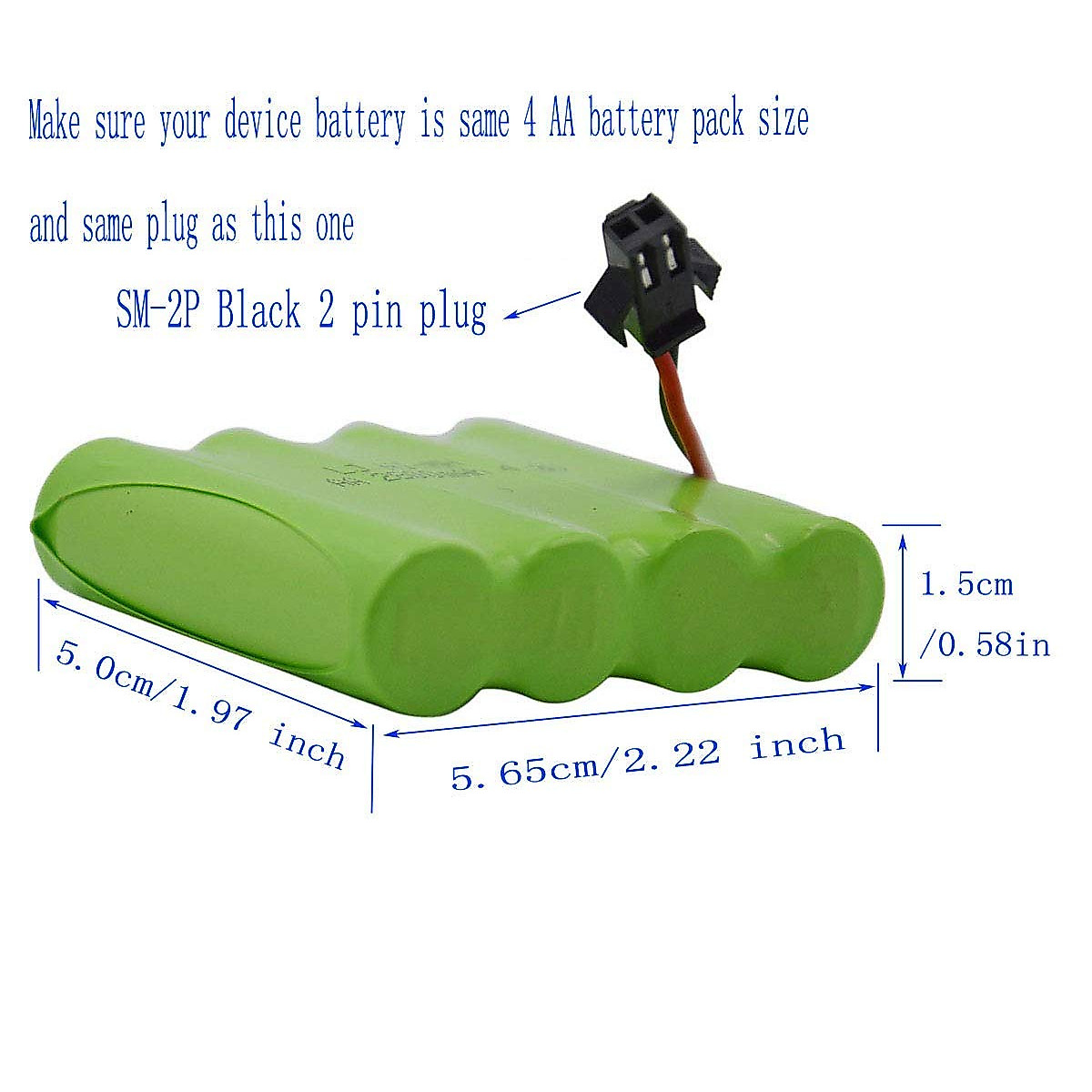 Blomiky 2 Pack 4.8V 2200mAH AA NiMH Rechargeable Battery with SM-2P Plug and USB Charger Cable for SY-E511 RC Excavator RC Truck Toy 4.8V 2200mAh NiMH Battery 2