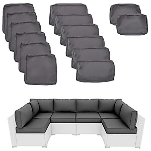 PROHIKER Patio Cushion Cover Replacement 14 Pack Outdoor Sofa Cushion and Pillow Covers Only with Zipper for 7-Piece Outdoor Patio Furniture Conversation Set (Dark Grey)