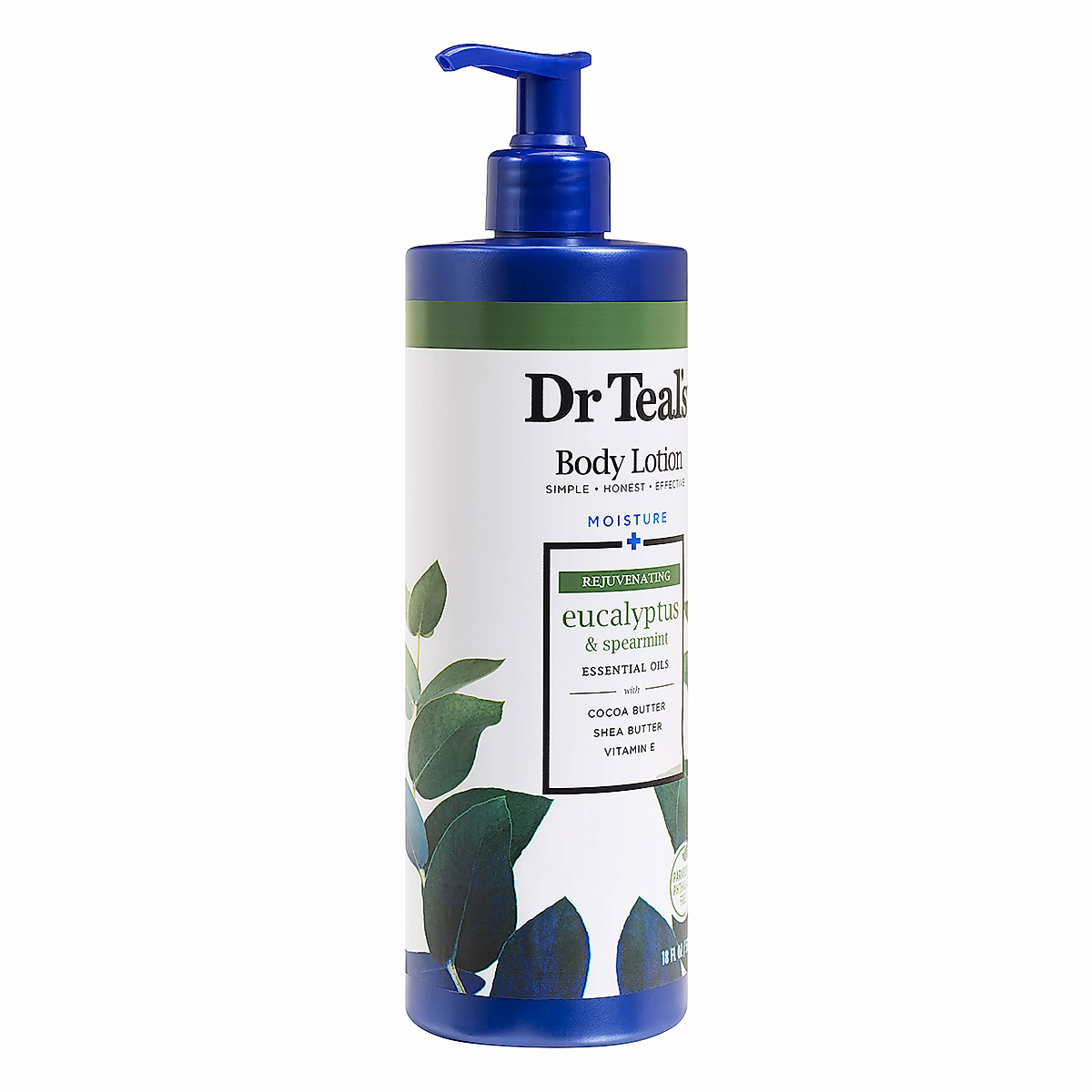 Dr Teal's Body Lotion - Moisture Plus - Rejuvenating Eucalyptus & Spearmint Essential Oils, 18 Fl Oz 2-Pack (36 Fl Oz)