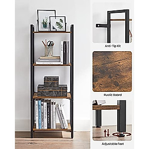VASAGLE 4-Tier Bookshelf, Small Bookcase, Narrow Book Shelf for Small Space, 9.4 x 15.7 x 42.1 Inches, for Living Room, Office, Study, Entryway, Industrial Style, Rustic Brown and Black ULLS099B01