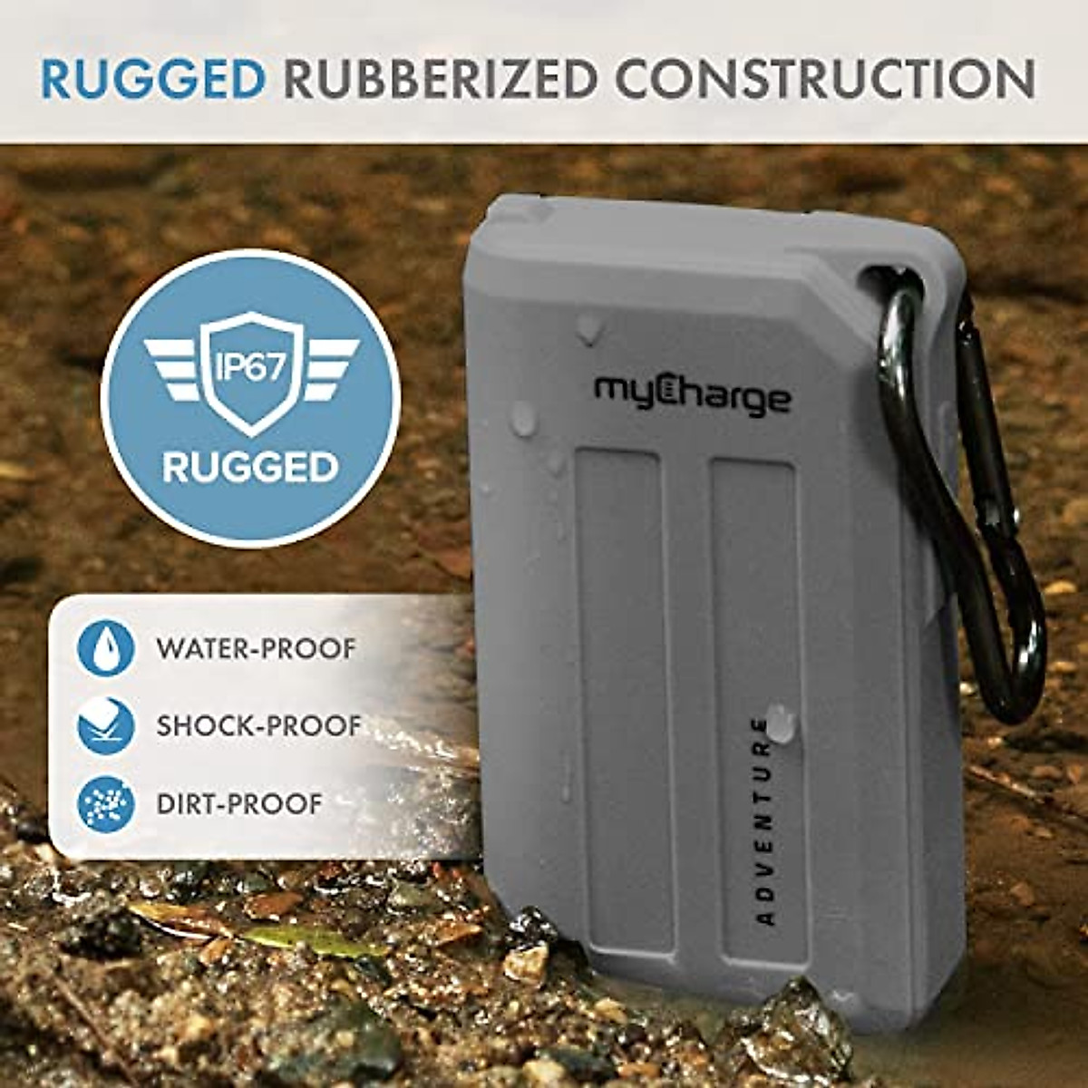 myCharge Portable Charger Waterproof USB C Power Bank Adventure 10050mAh Internal Battery / 18W Turbo Fast Charging Rugged Outdoor External Battery Pack Backup for Apple iPhone, iPad, Android
