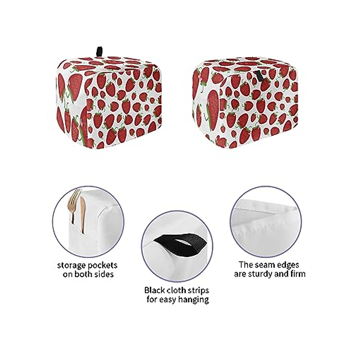 Toaster Cover, 4 Slice Toaster Cover Strawberry Pattern Kitchen Small Appliance Covers, Dust and Machine Washable Bread Maker Cover (12w X 11d X 8h)