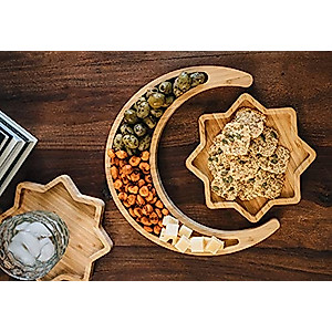 Suqoon Wooden Crescent Moon & Star Tray - Crystals & Stones Holder - Exquisite Serving Tray Set for Appetizers, Cookies - 11.5 inch Crescent Moon Tray for Healing Crystals Storage & 8 inch Star Tray