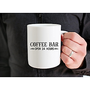 Grubby Garb Coffee Bar Open 24 Hours (11 oz) An 11 fl oz Cute Novelty Ceramic Coffee Mug. Great Gift Idea For A Parent Spouse Sibling Or Friend. Perfect For Celebration Or Thank You