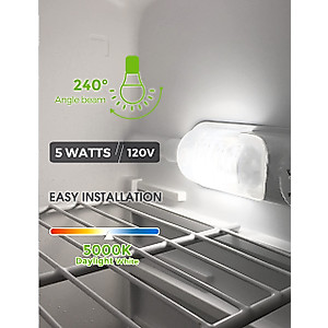 L LOHAS LED Refrigerator Light Bulb, 40W Equivalent 120V A15 Fridge Waterproof Bulbs, 5W E26 Medium Base Daylight White 5000K for Freezer Home Kitchen Lighting, Non-dimmable, 2 Pack